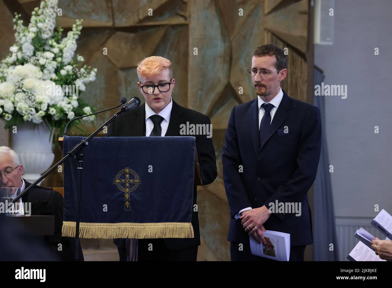 Victoria Trimble accompanied by her brother Richard giving a reading at ...