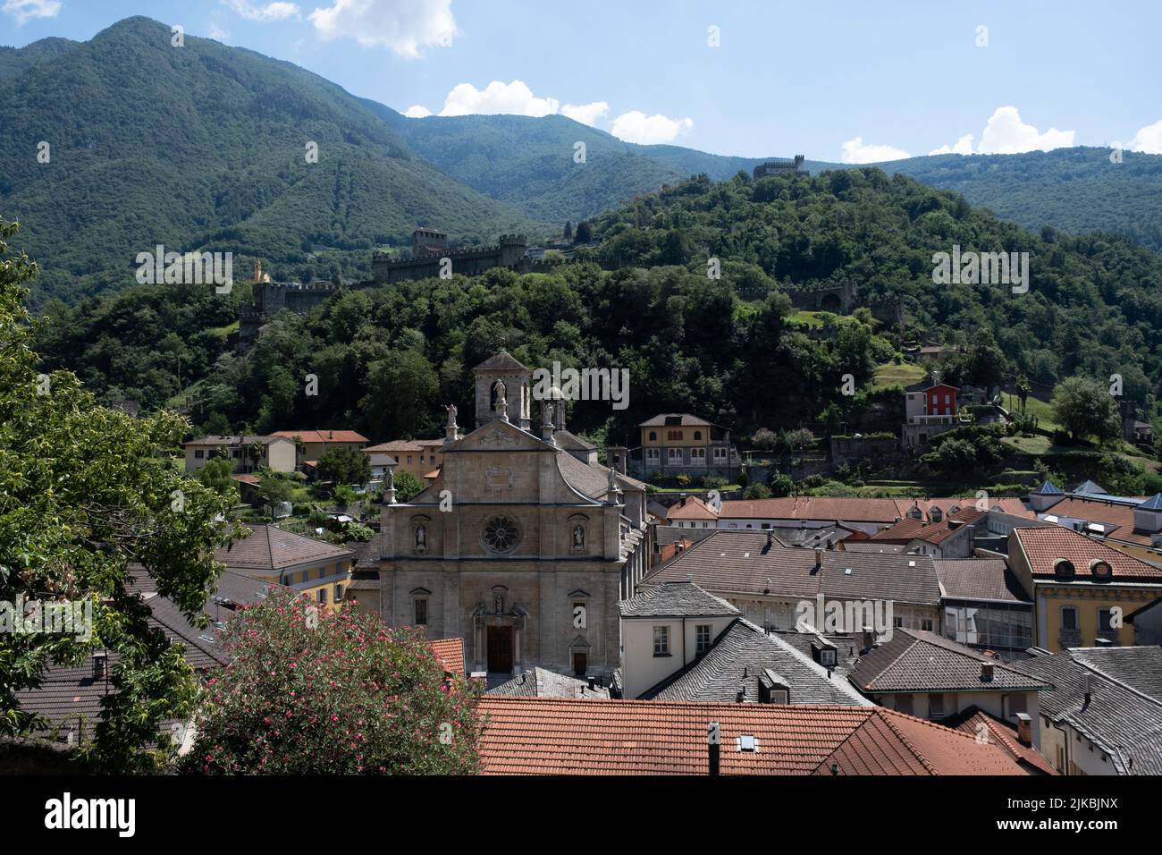 Montebello Castle in a beautiful landscape above the town of Bellinzona ...