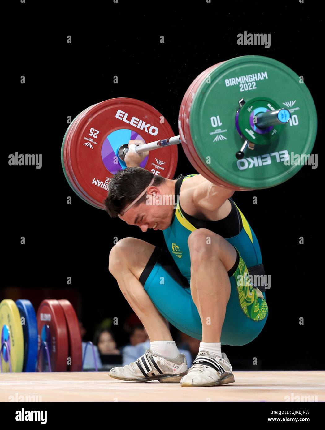 Australia’s Kyle Bruce fails a lift during the Men’s 81kg Weightlifting ...