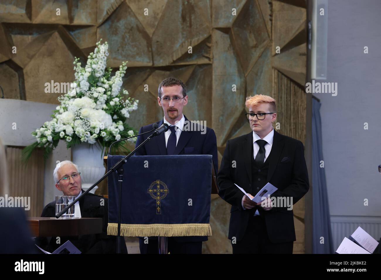 Richard Trimble accompanied by his sister Victoria giving a reading at ...