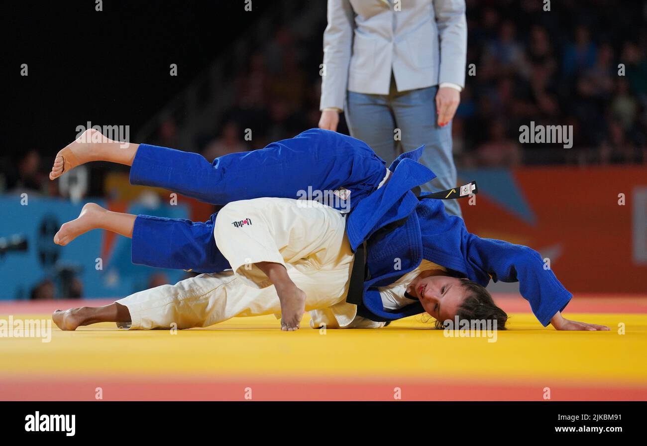England's Amy Platten is beaten by South Africa's Michaela Whitebooi in ...