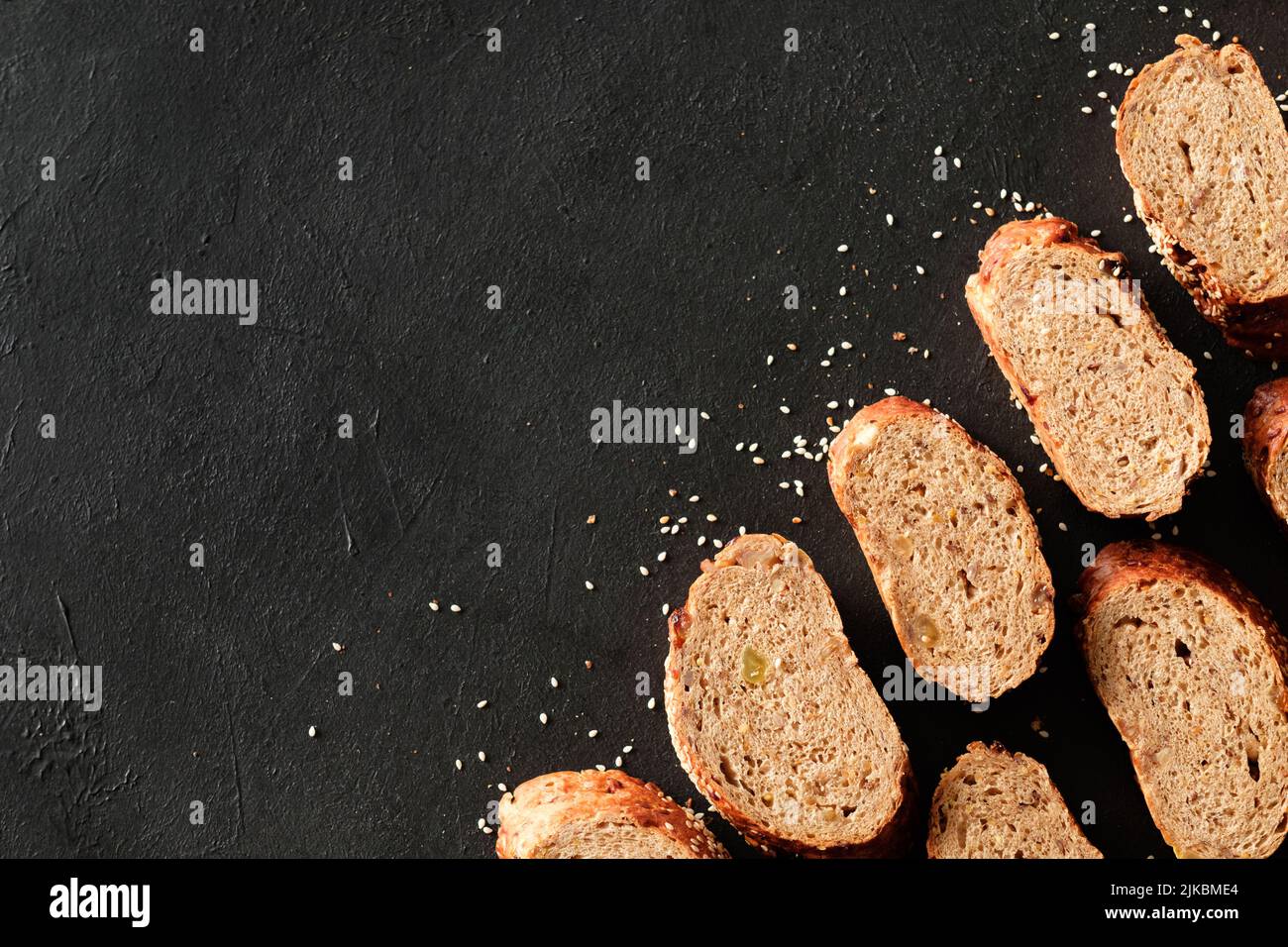 wholegrain bread baking recipe slices layout Stock Photo - Alamy
