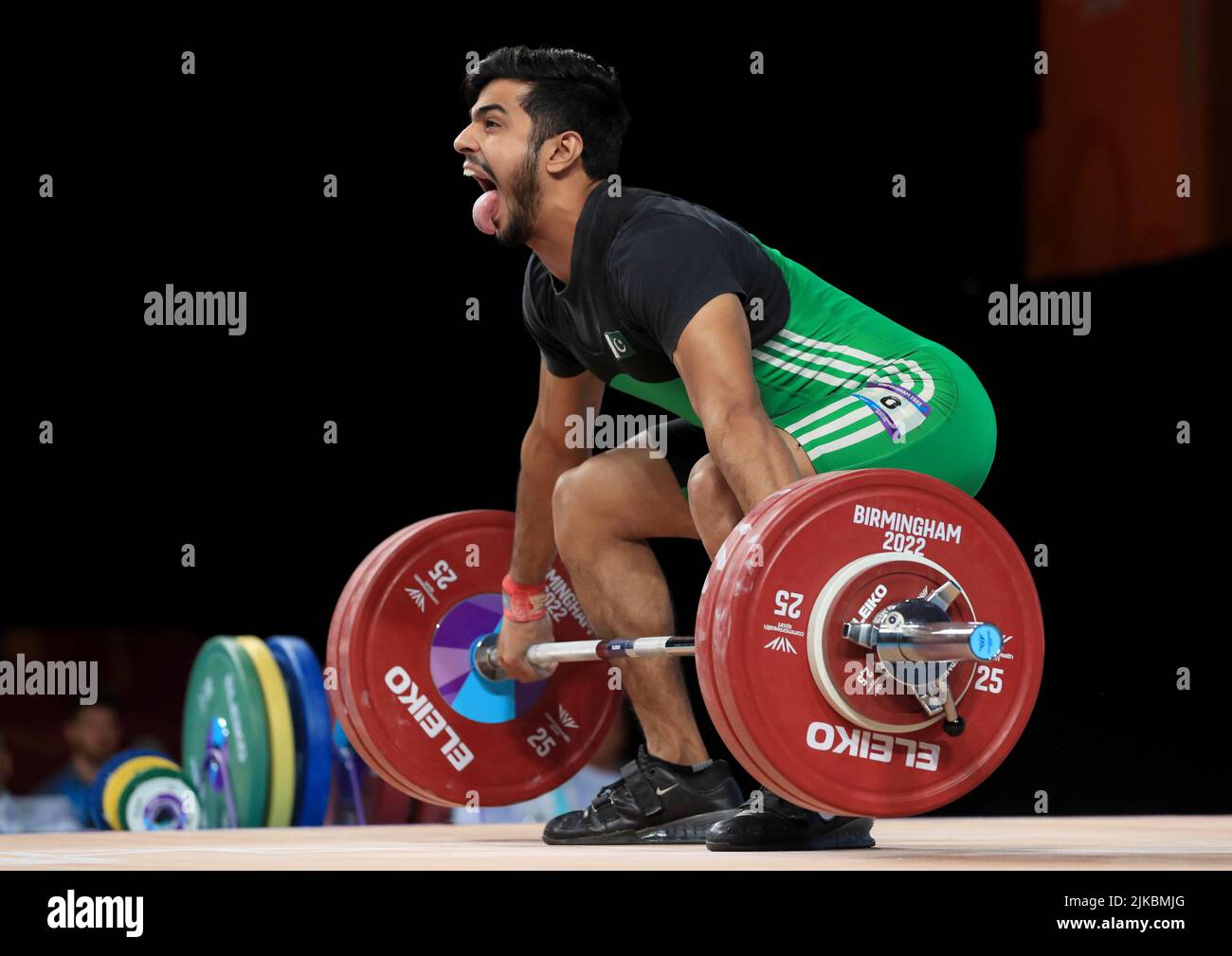 Pakistan’s Haider Ali makes a lift during the Men’s 81kg Weightlifting ...