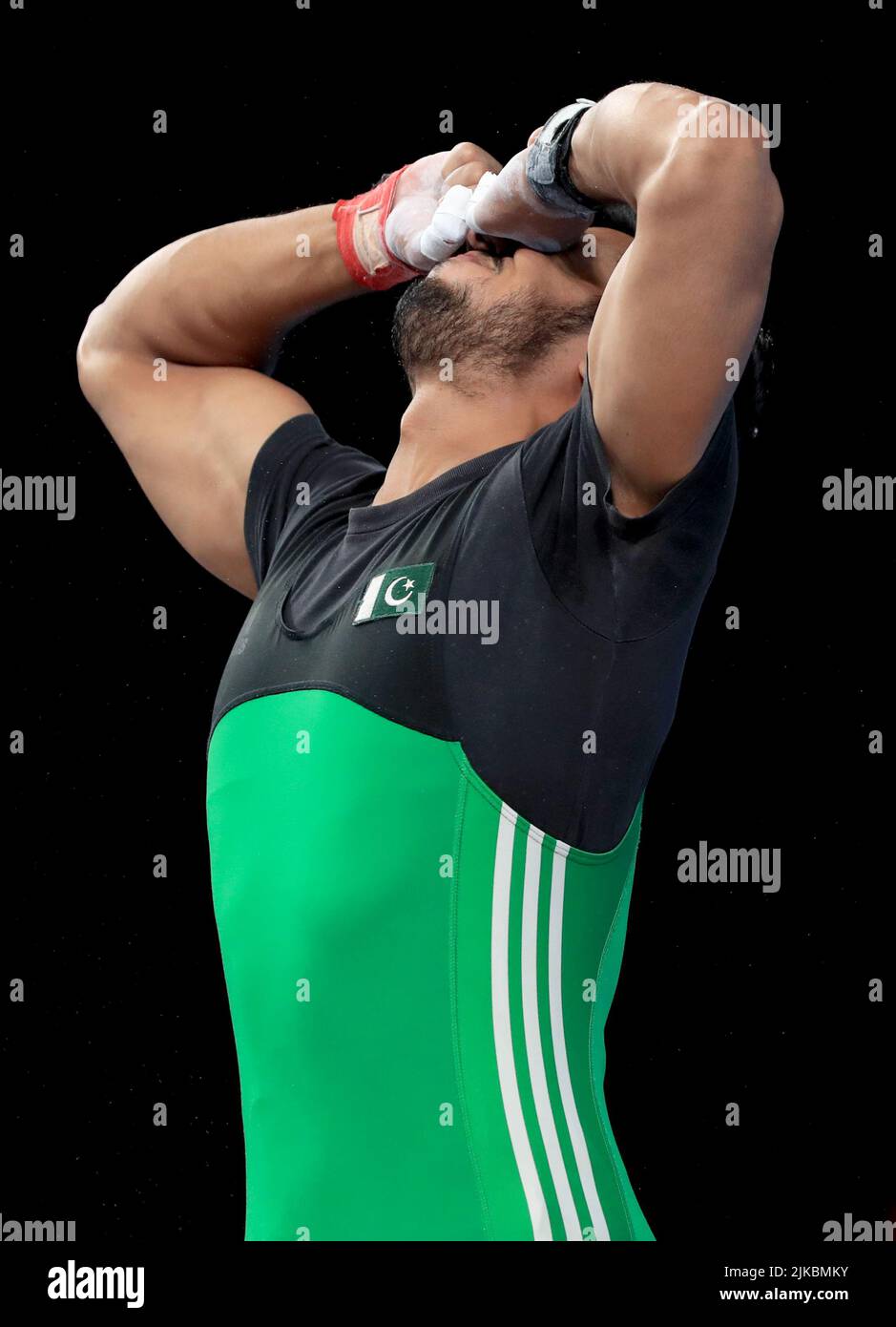 Pakistan’s Haider Ali reacts after failing a lift during the Men’s 81kg ...