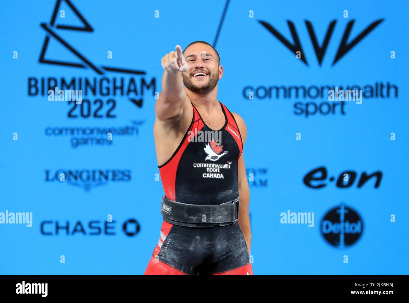Canada’s Nicolas Vachon reacts a lift during the Men’s 81kg ...