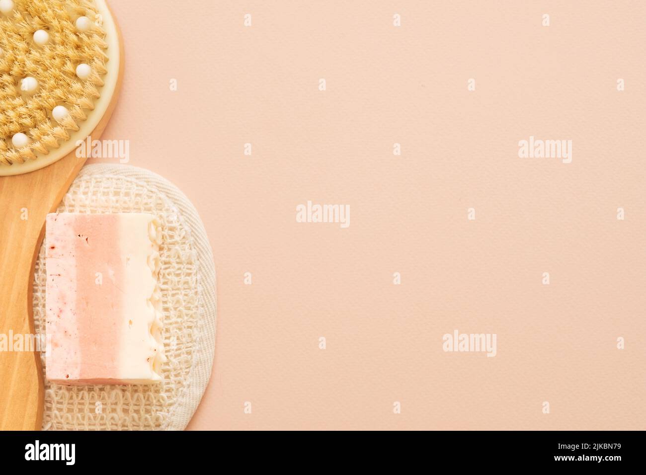 skin treatment essentials body brush loofah soap Stock Photo - Alamy