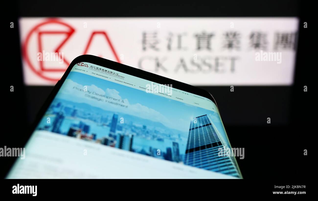 Mobile phone with website of real estate company CK Asset Holdings ...