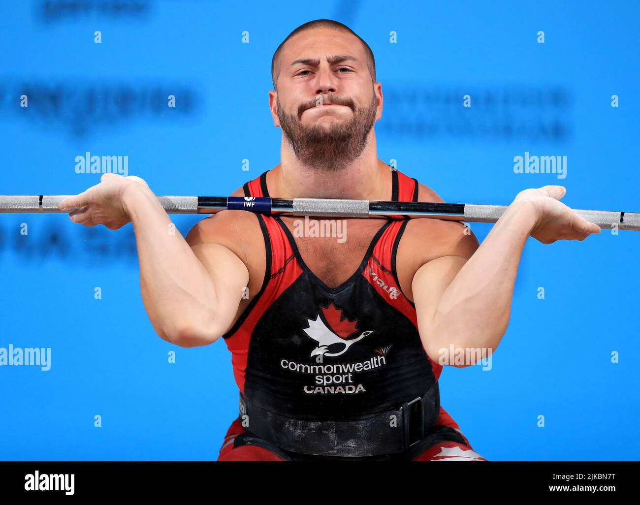 Canada’s Nicolas Vachon makes a lift during the Men’s 81kg ...