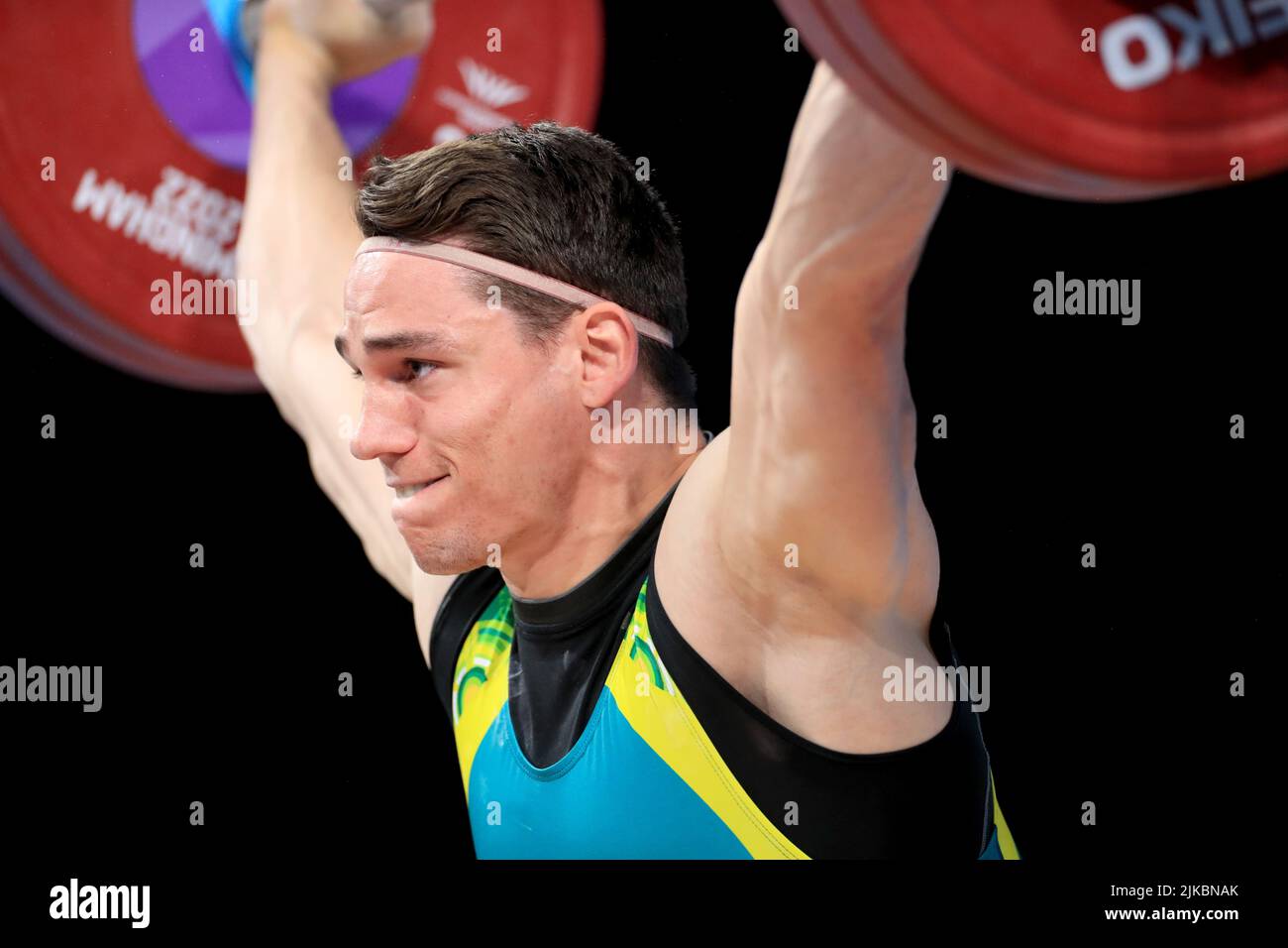 Australia’s Kyle Bruce makes a lift during the Men’s 81kg Weightlifting ...