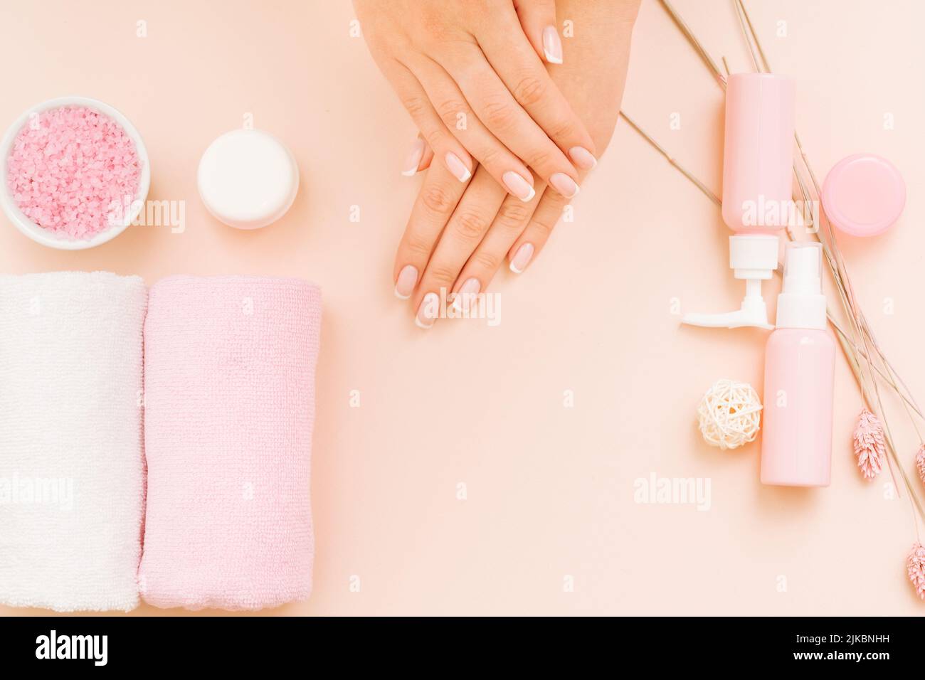 hand beauty care treatment product copy space Stock Photo - Alamy