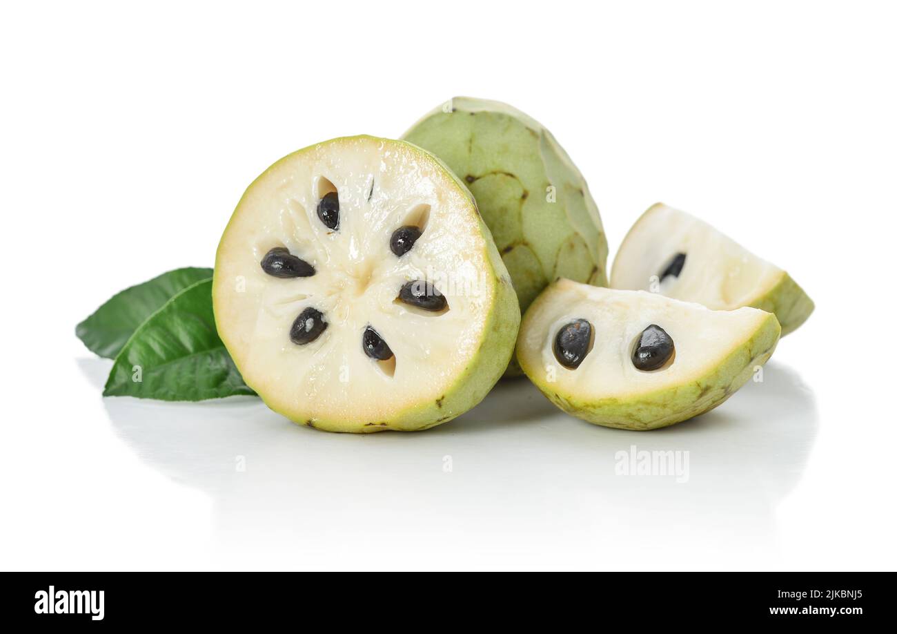 Whole and partial Cherimoya fruit isolated on white background ...