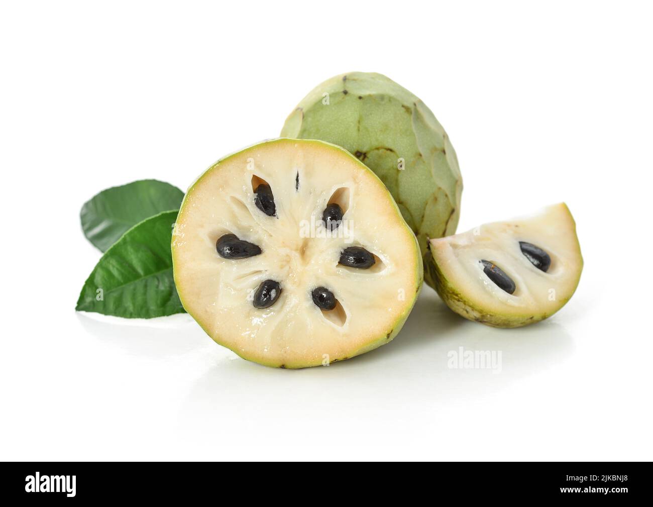 Whole and partial Cherimoya fruit isolated on white background ...