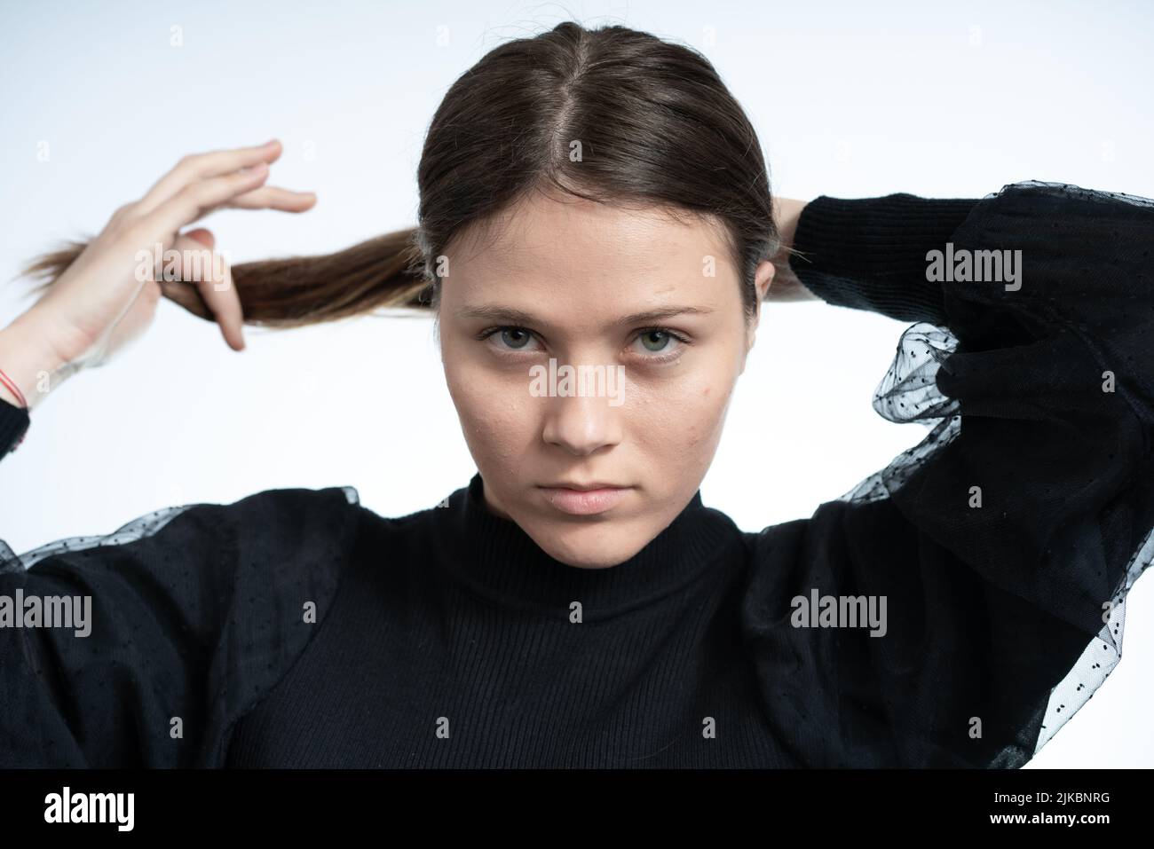 Happy Young woman with attitude wearing black on white Background ...