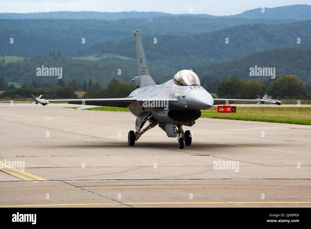 Sliac, Slovakia - August 30, 2014: Military fighter jet plane at air ...