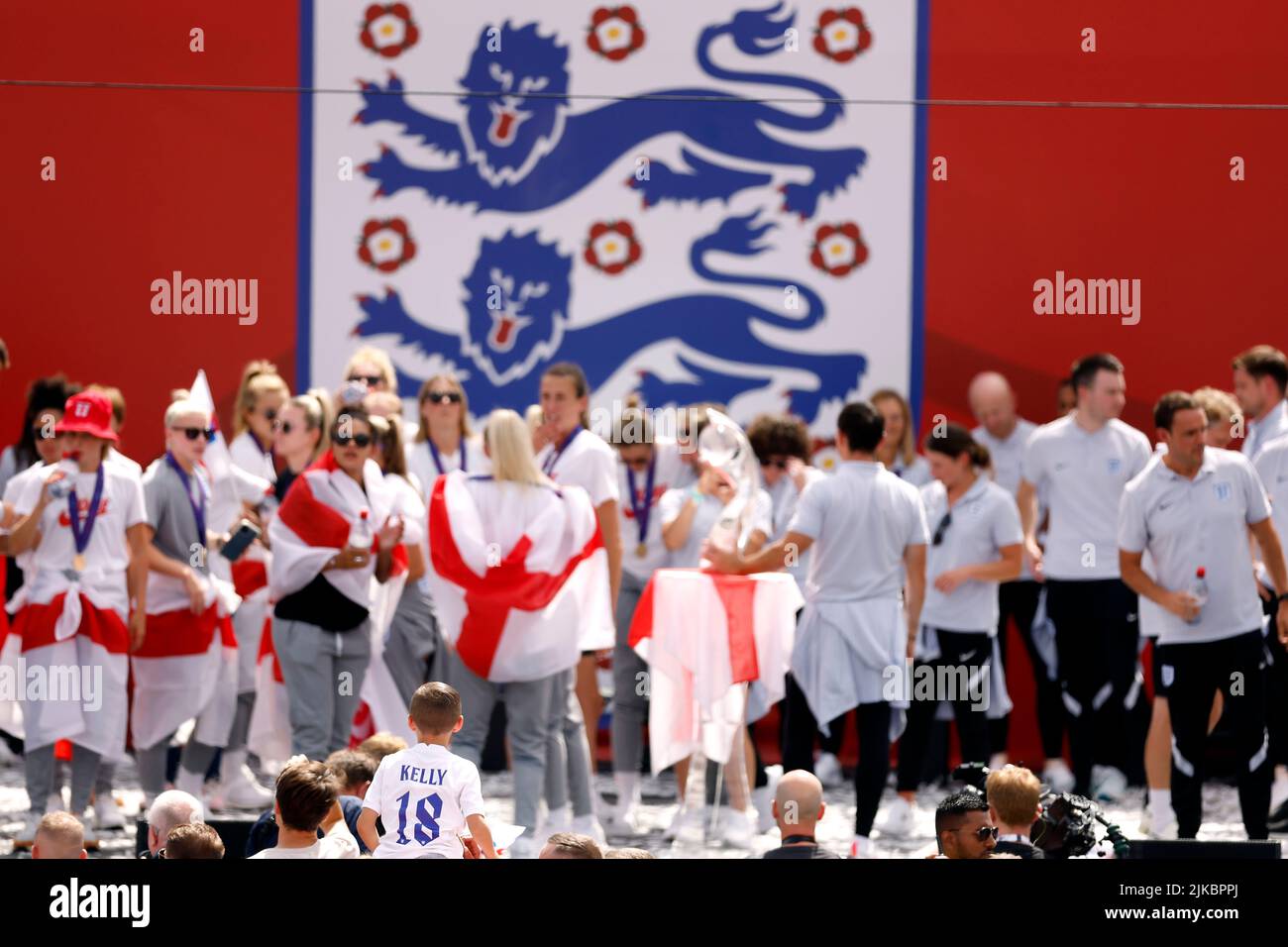 A young England fan wearing a shirt of England’s Chloe Kelly during a ...