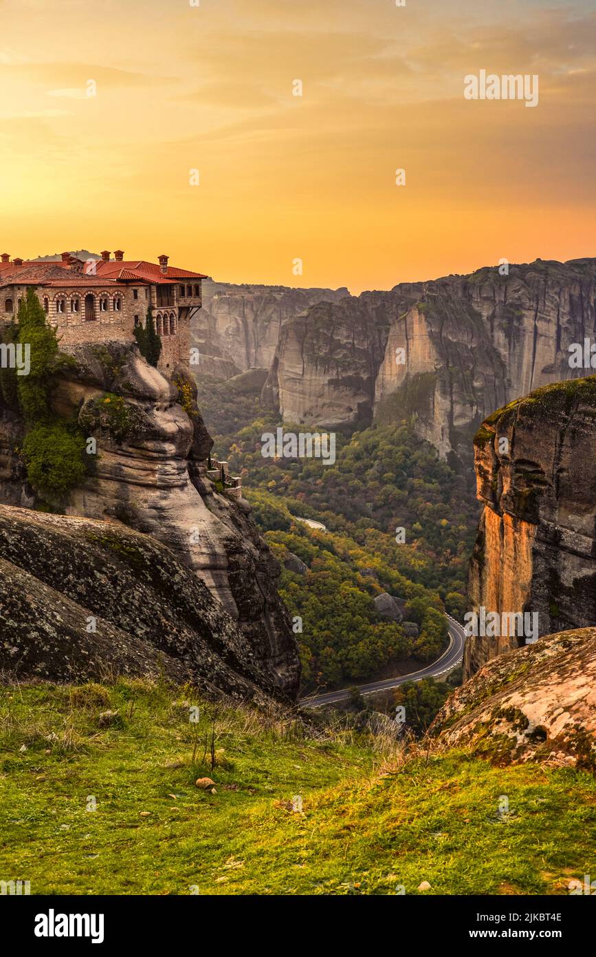 Beautiful Sunrise in the valley of Meteora in Greece at the autumn ...
