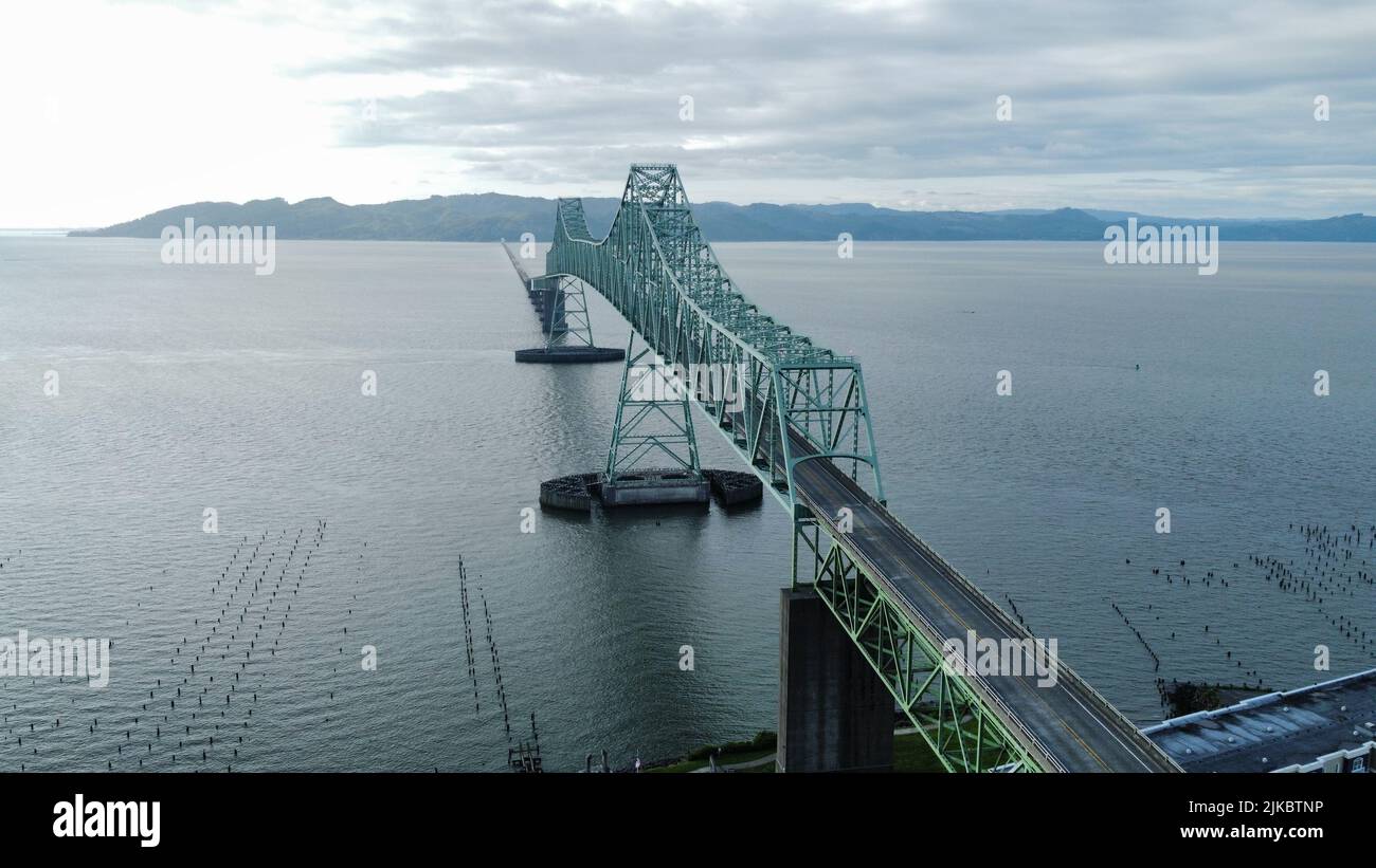 An aerial view of the Columbia River bridge in Astoria, Oregon, in ...