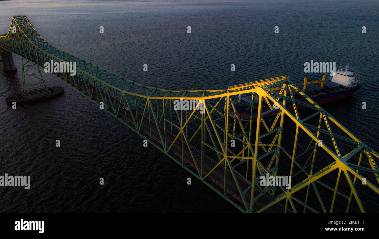 An aerial view of the Columbia River bridge in Astoria, Oregon, during ...