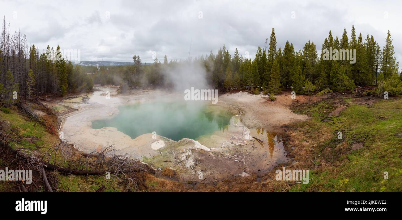 Hot spring Geyser with colorful water in American Landscape Stock Photo ...