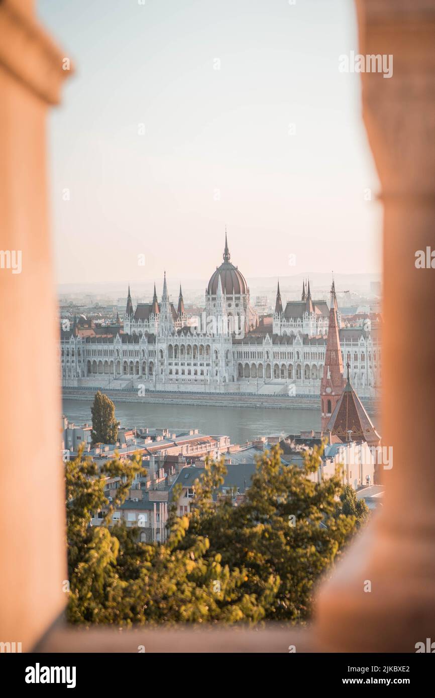 The exterior design of Hungarian Parliament Building with river view ...