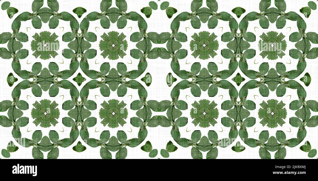 Foliage kaleidoscope seamless border pattern. Trendy optic fresh design ...