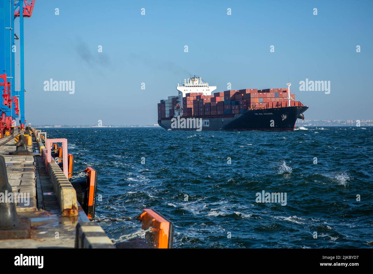 Odessa, Ukraine SIRCA 2018: Sea port Odessa. Container ship in port at ...