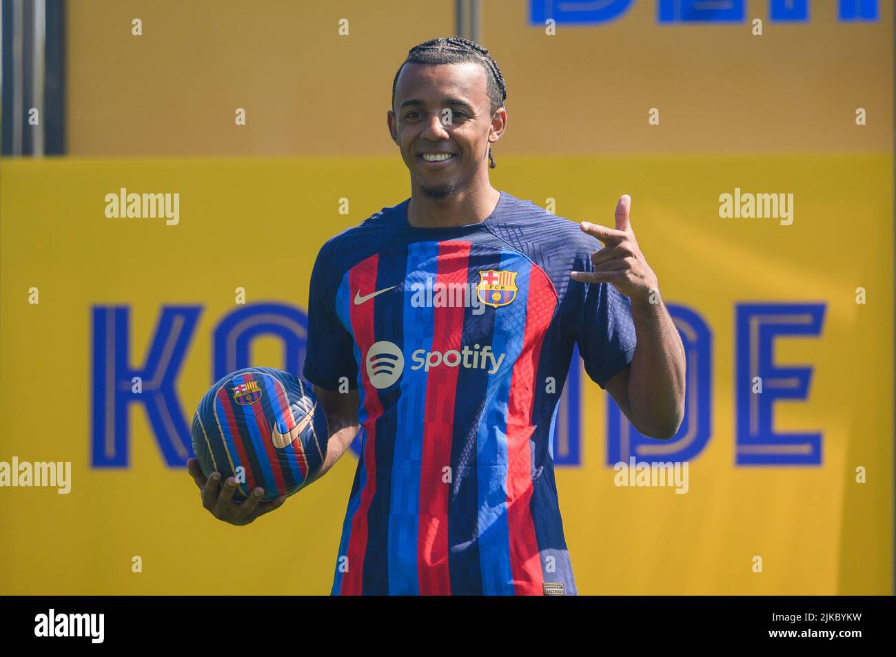 Ciutat Esportiva Joan Gamper, Spain. 01st Aug, 2022. New signing Jules ...