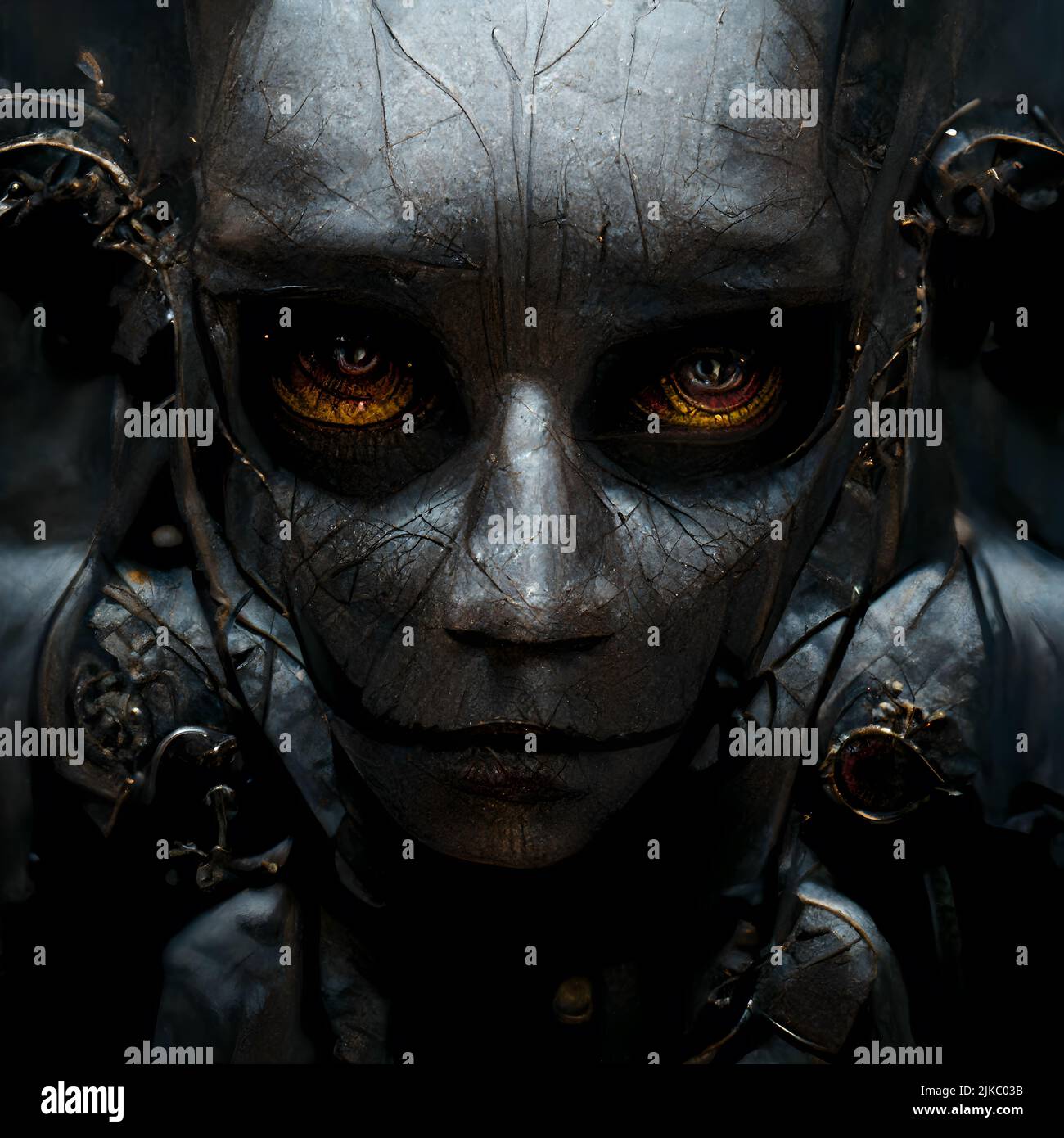 Alien creature Portrait 3D illustration with dramatic lighting ...