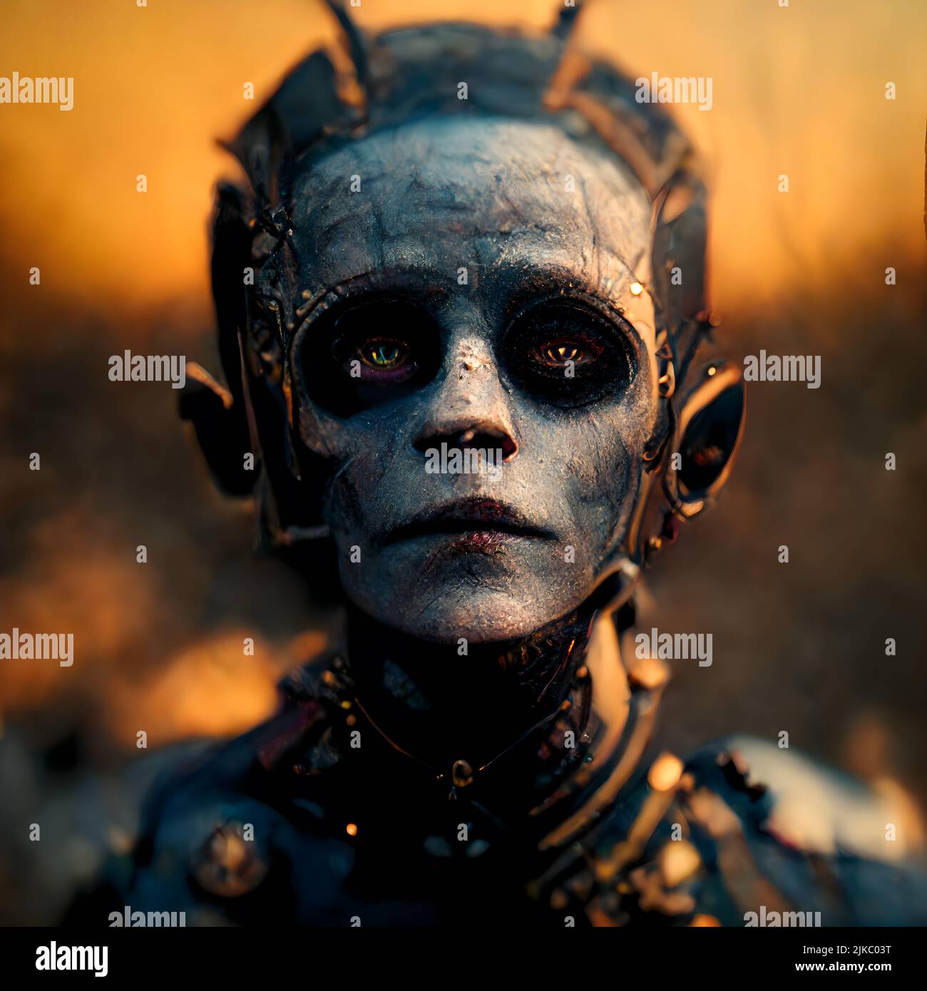 Alien creature Portrait 3D illustration with dramatic lighting ...
