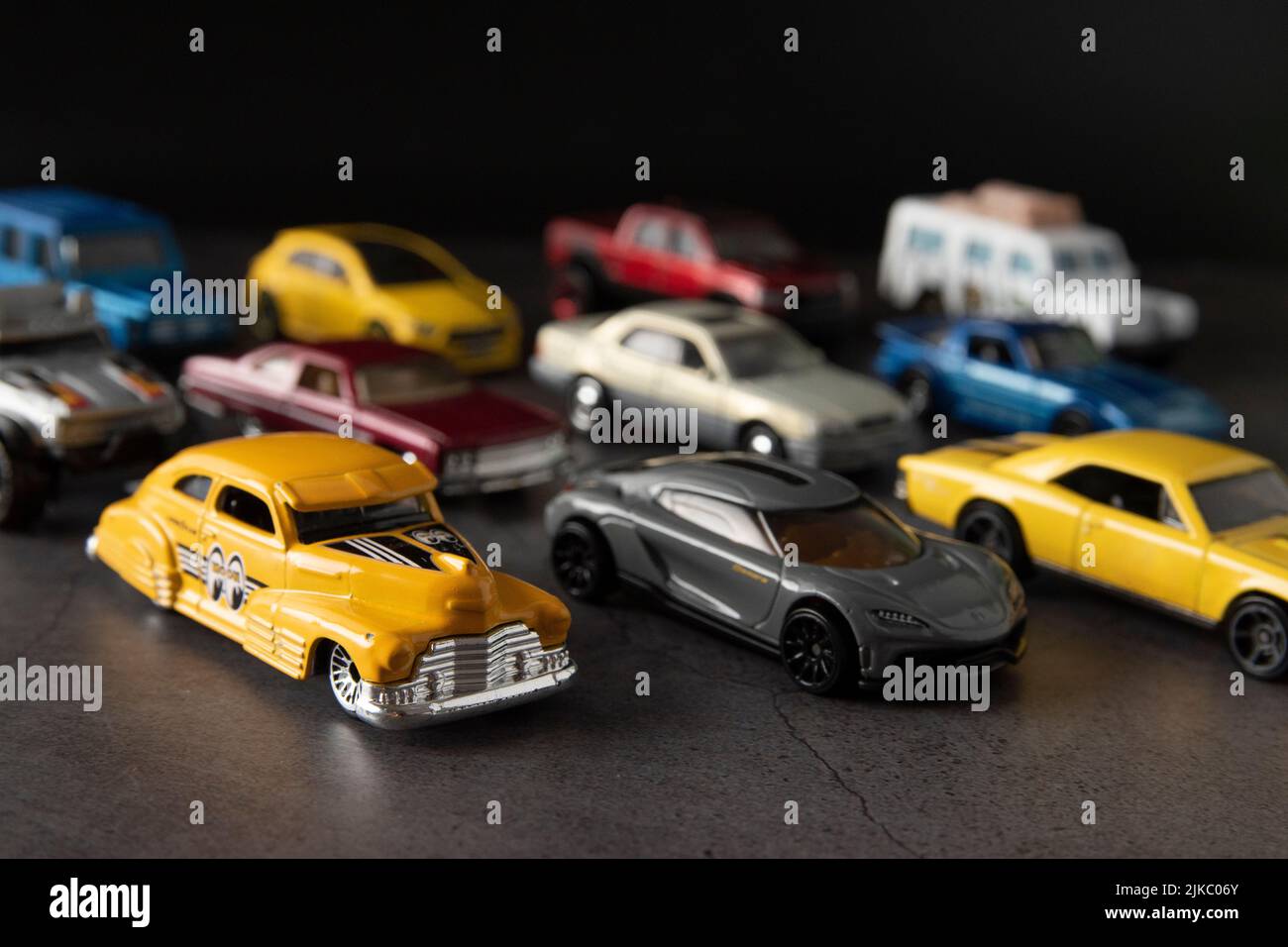 Many colorful miniature car models reminding childhood memories Stock ...
