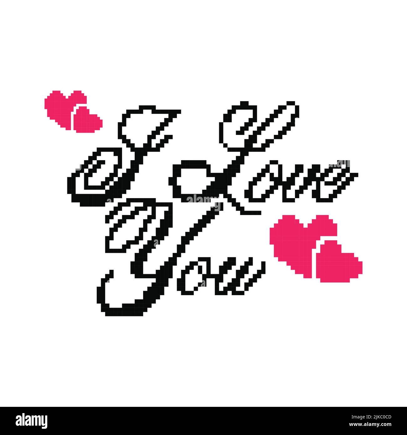 Pixel Style I Love You Message With Pink Hearts On White Background ...