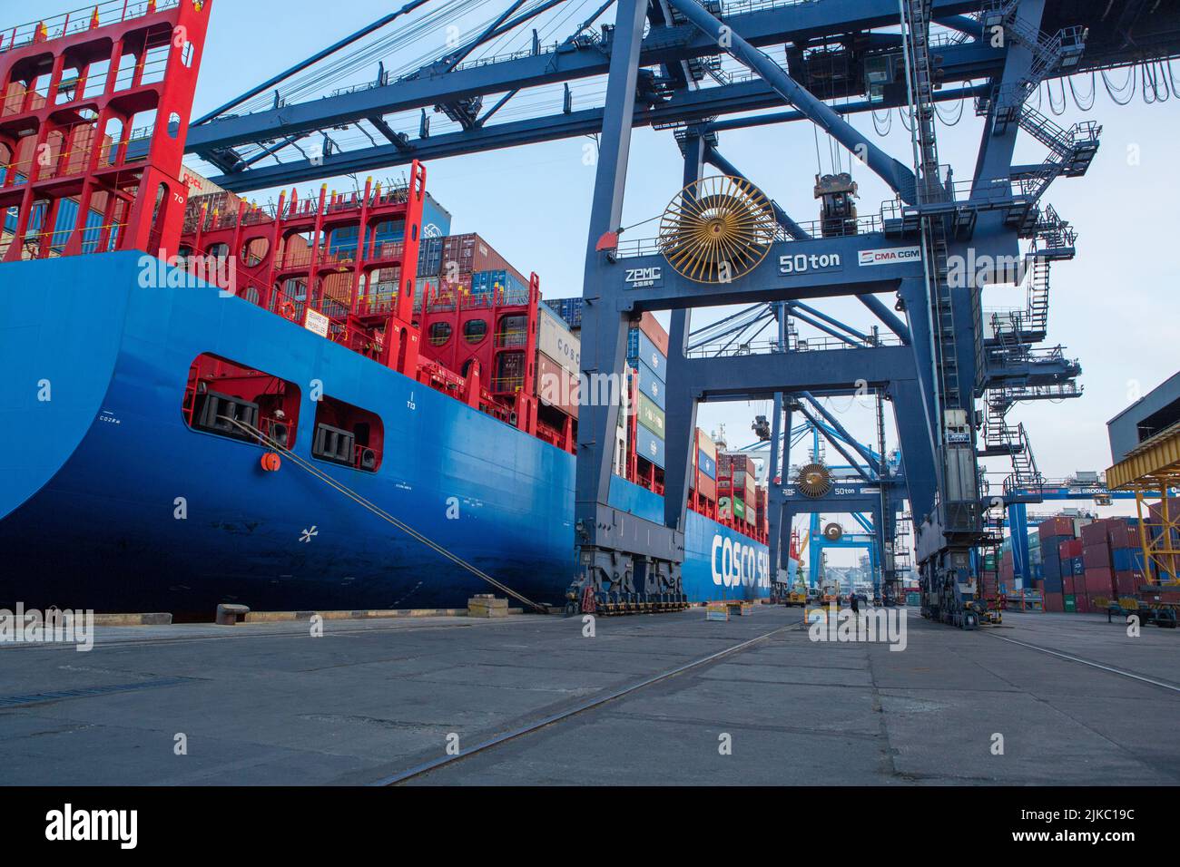 Odessa, Ukraine SIRCA 2018: Odessa sea port. Container ship COSCO in ...