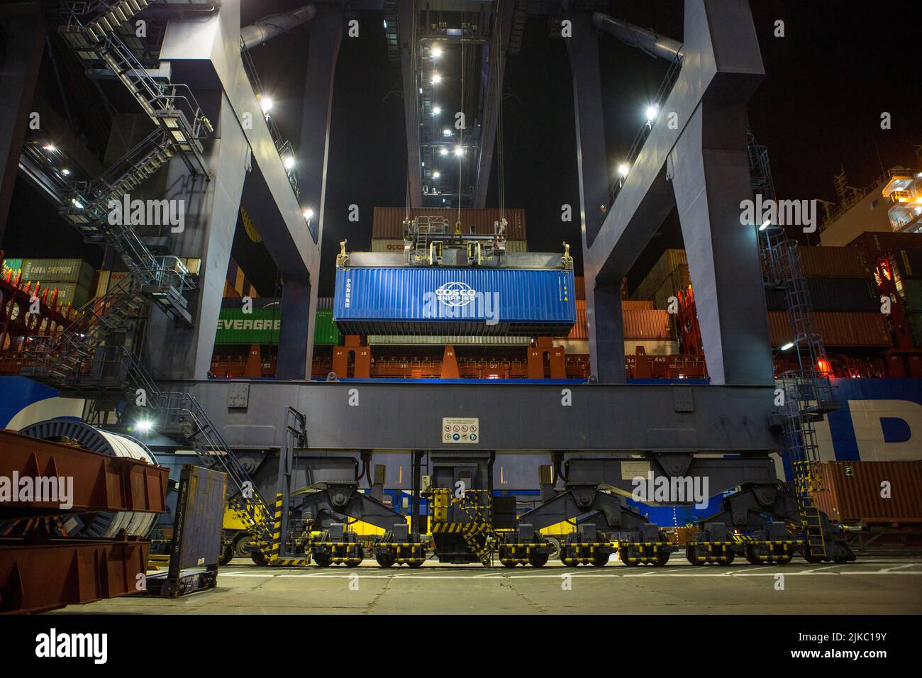 Odessa, Ukraine SIRCA 2018: Odessa sea port. Container ship COSCO in ...