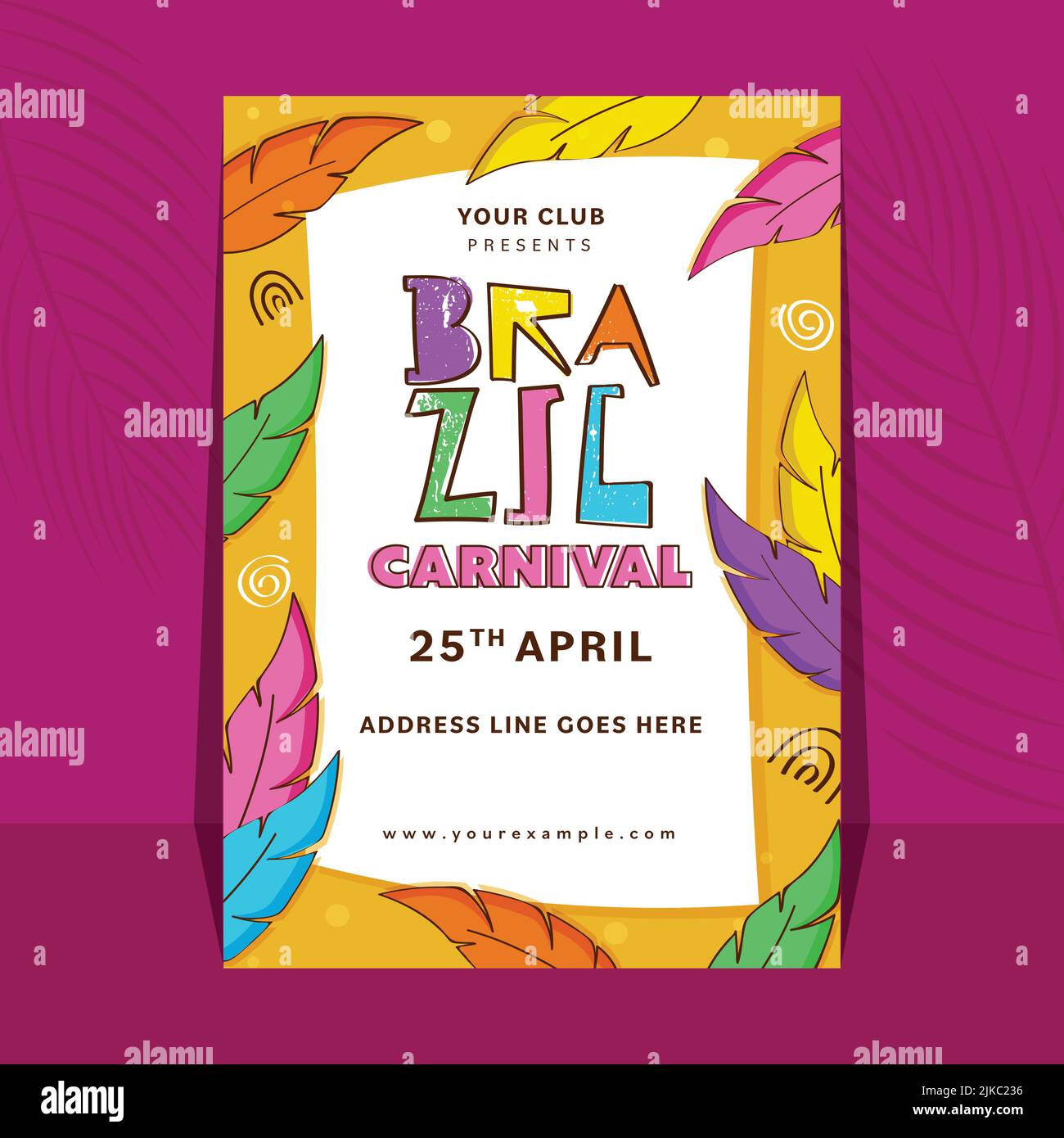 Brazil Carnival Invitation, Flyer Design Decorated With Feathers And ...
