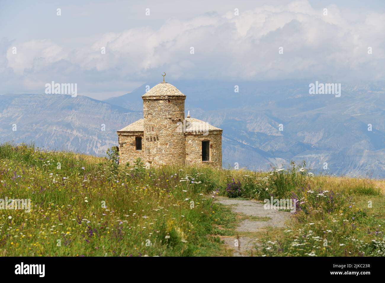 Mosque in Matla extreme park. Matla plateau. Caucasus mountains on ...