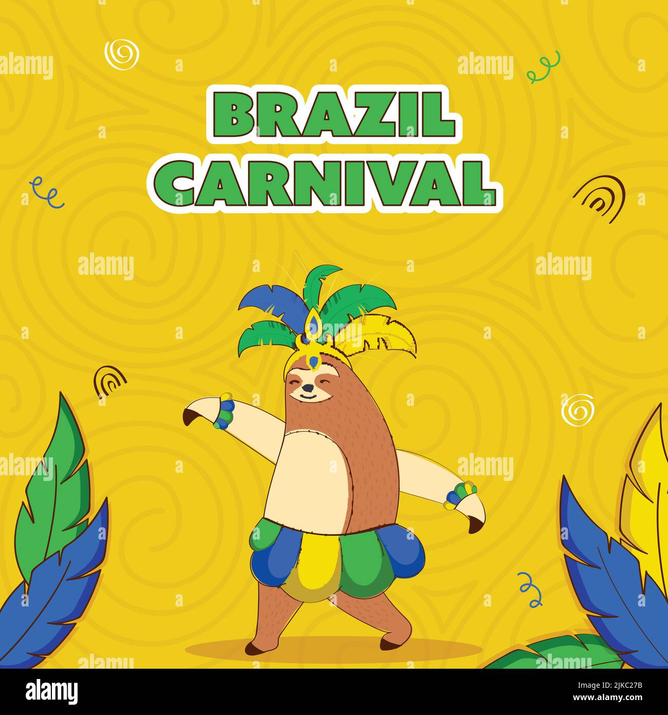 Sticker Style Brazil Carnival Text With Cartoon Sloth Bear Animal And ...