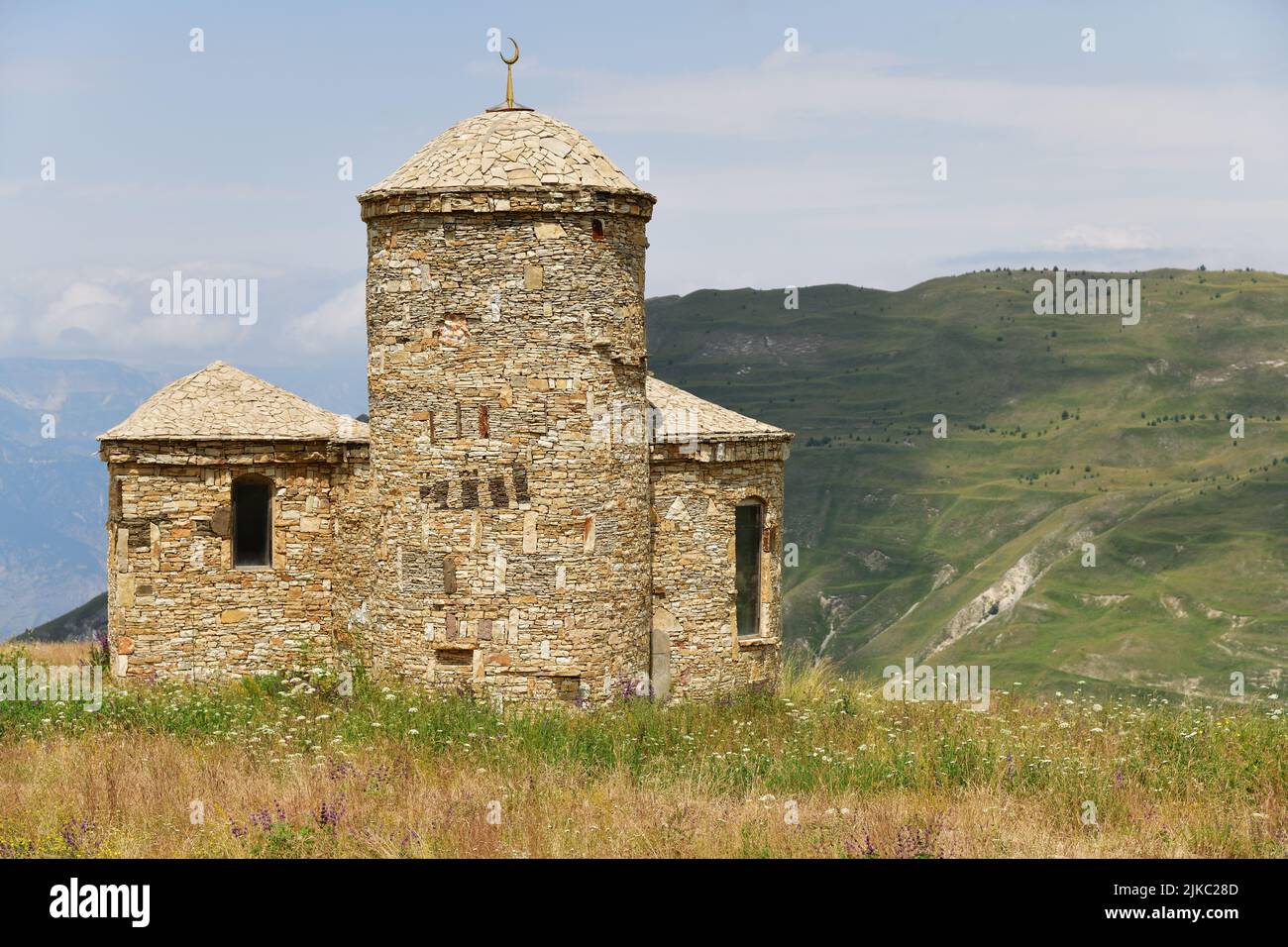 Mosque in Matla extreme park. Matla plateau. Caucasus mountains on ...