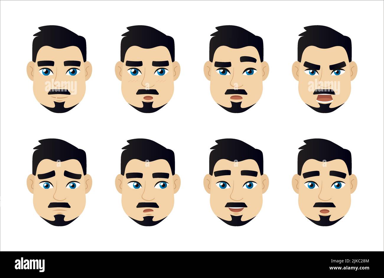 Adult Young handsome man emotions set. Blue eyed brunette men with with ...