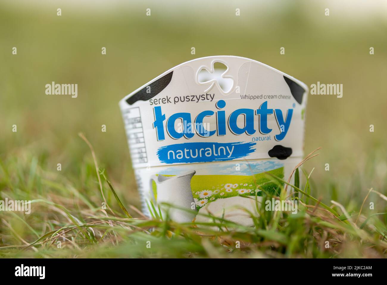 A package of Polish Laciaty brand cream cheese on green grass Stock ...