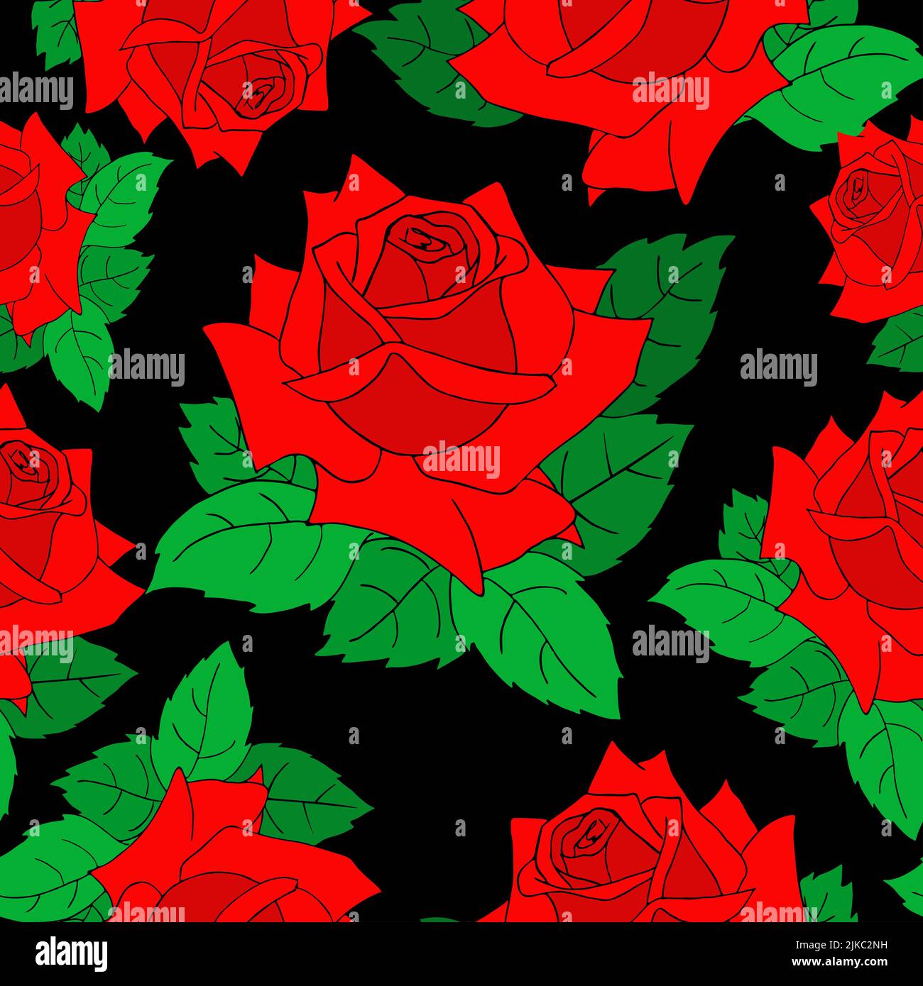 red roses seamless pattern on black background, texture, repeating ...