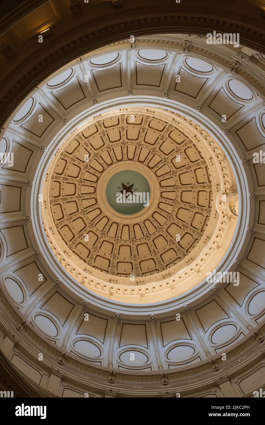 A vertical shot of the ceiling of the Texas State Capitol building ...