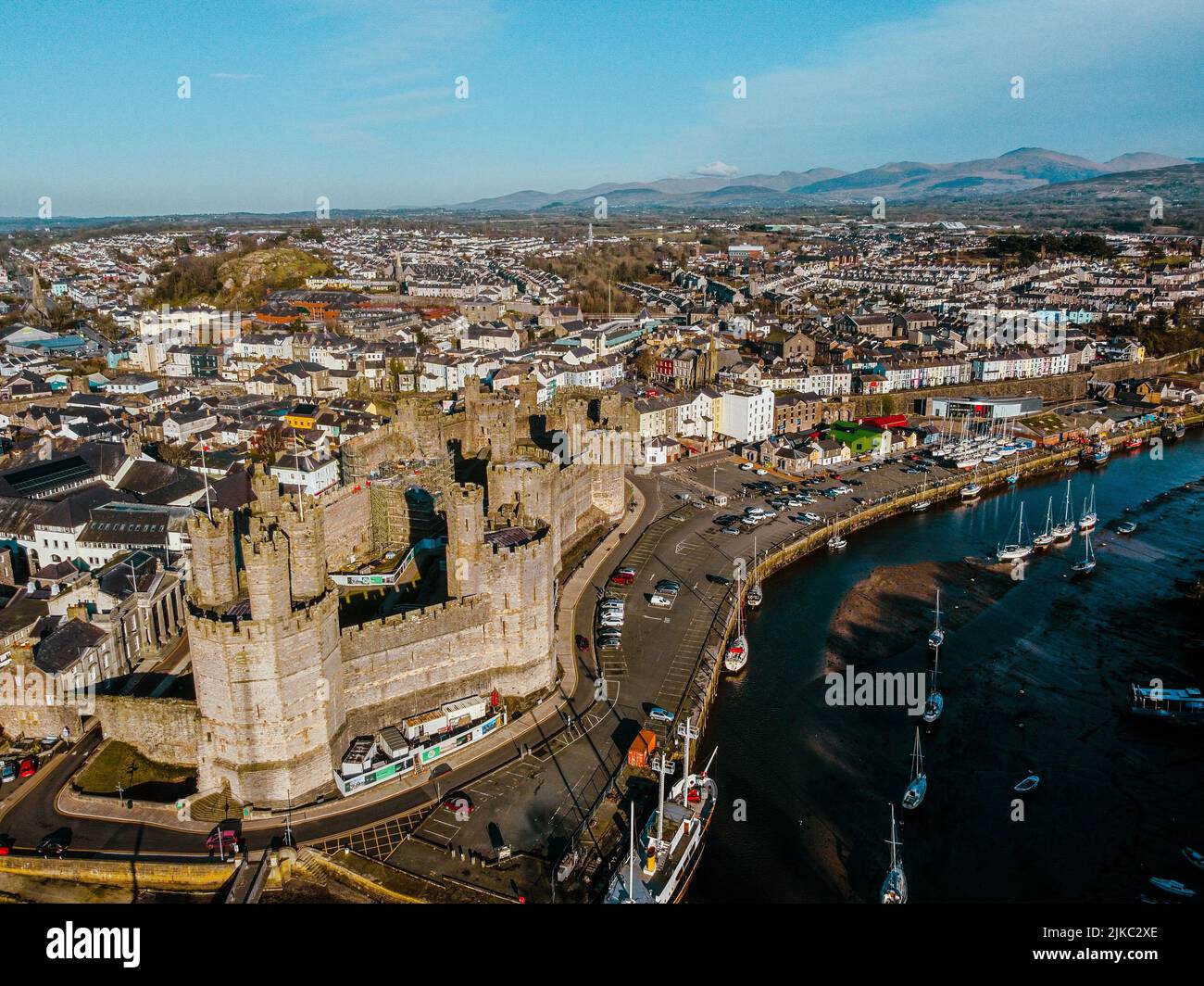An aerial view of the Caernarfon Castle Stock Photo - Alamy