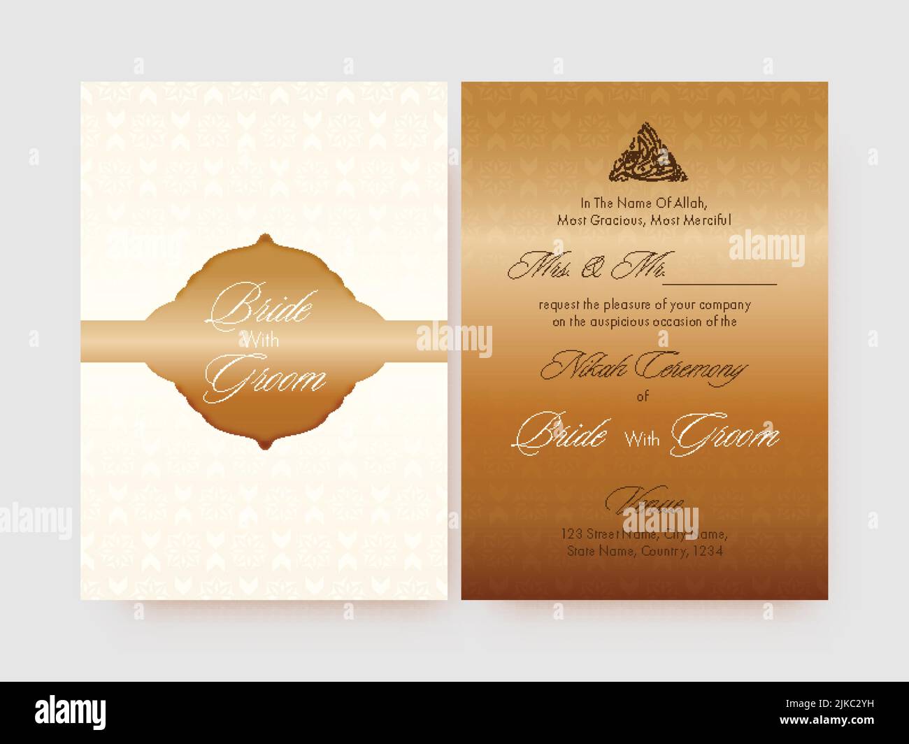 Wedding Invitation Card Design In White And Golden Color Stock Vector ...
