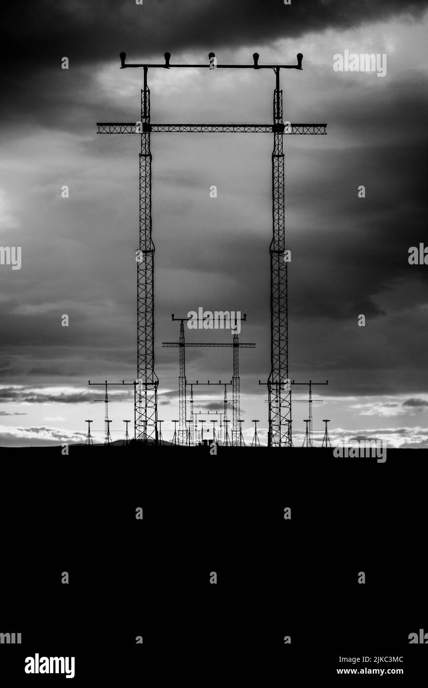 A vertical black and white shot of the airport runway Stock Photo - Alamy