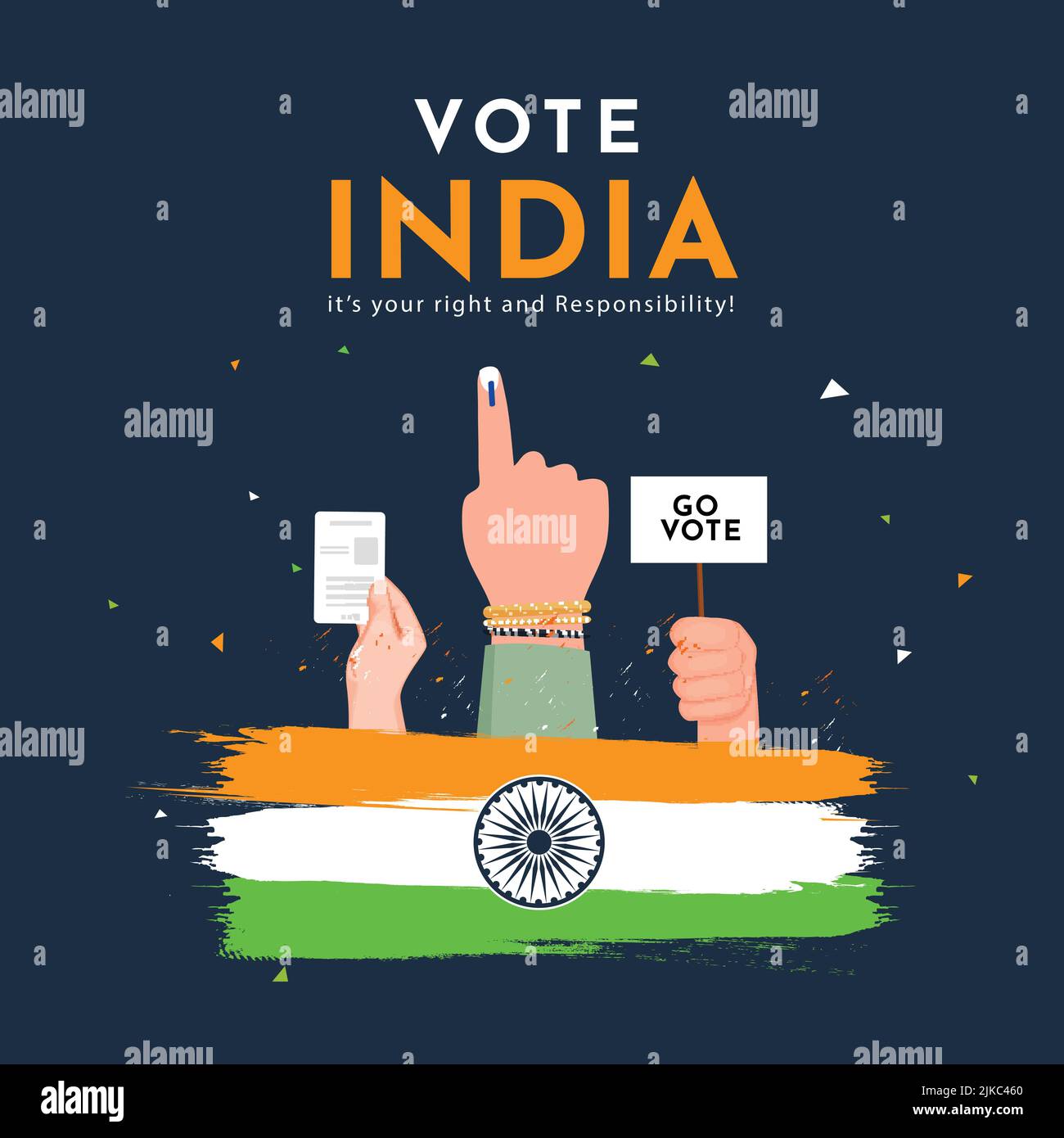 Illustration Of Indian Voter Hands And India Flag Brush Effect On Blue ...