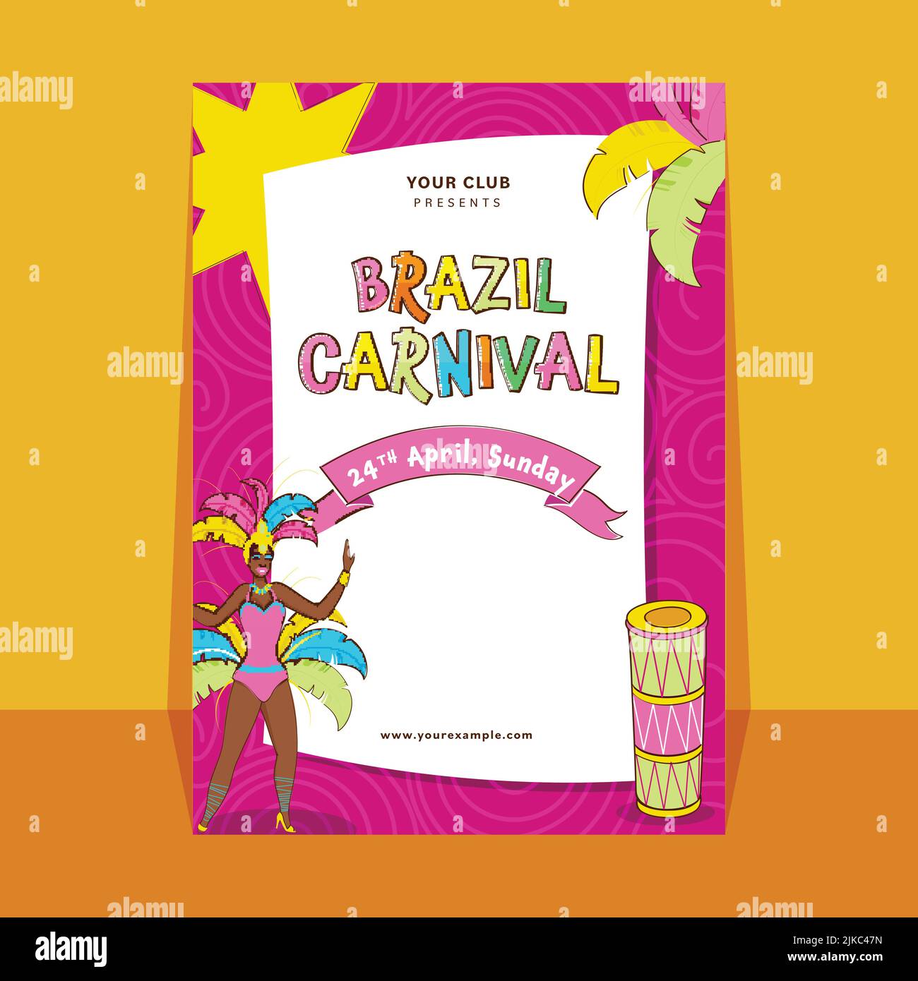Brazil Carnival Invitation Card With Female Samba Dancer In White And ...