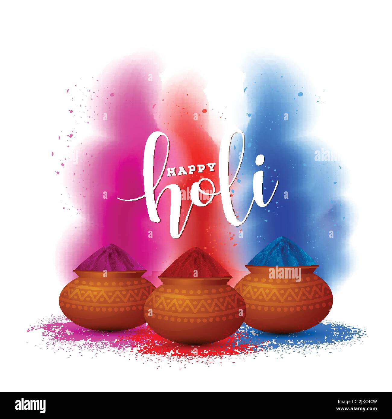 Happy Holi Celebration Concept With Realistic Mud Pots Full Of Powder ...