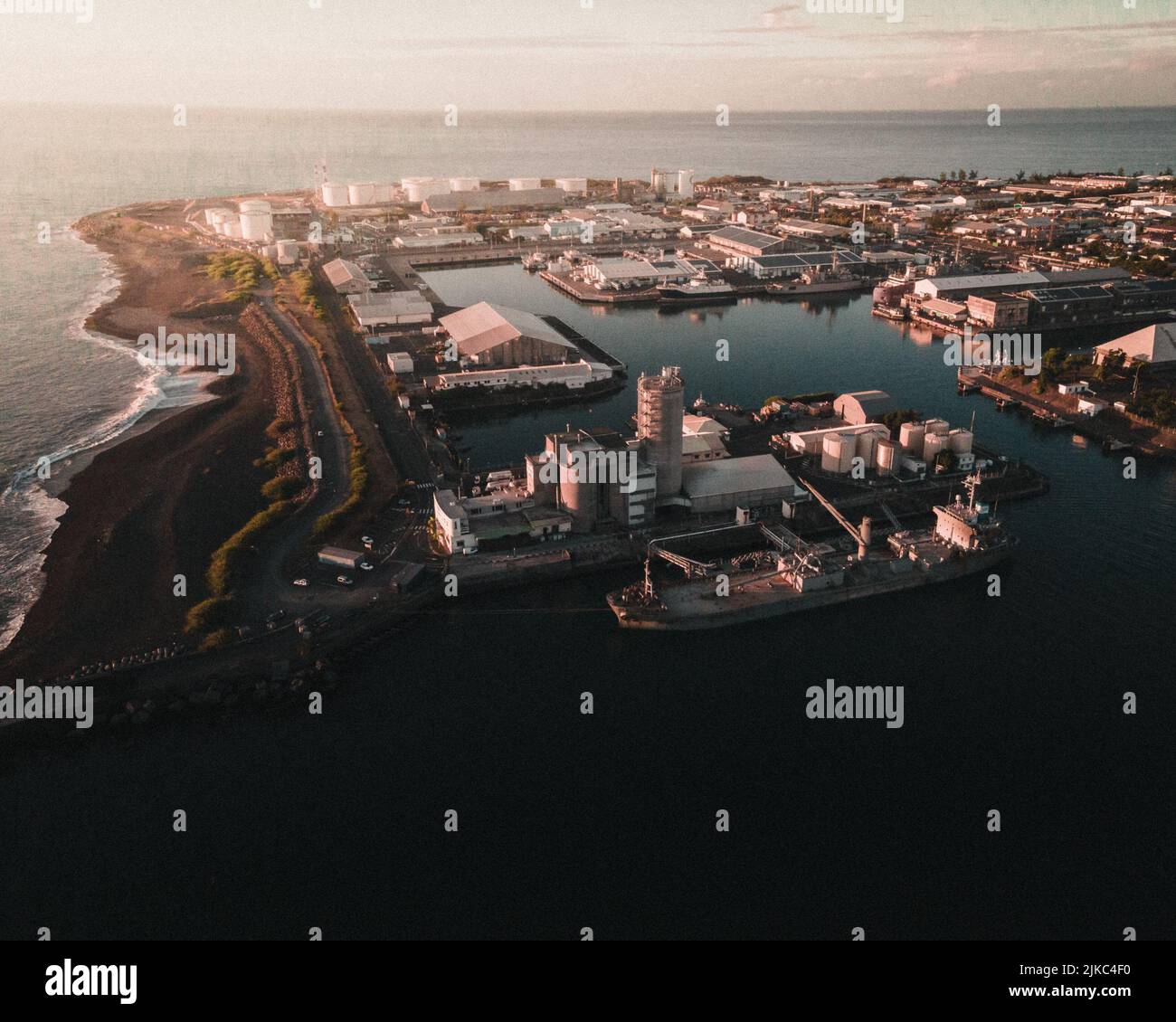 An aerial view of a harbor on the sunset Stock Photo - Alamy