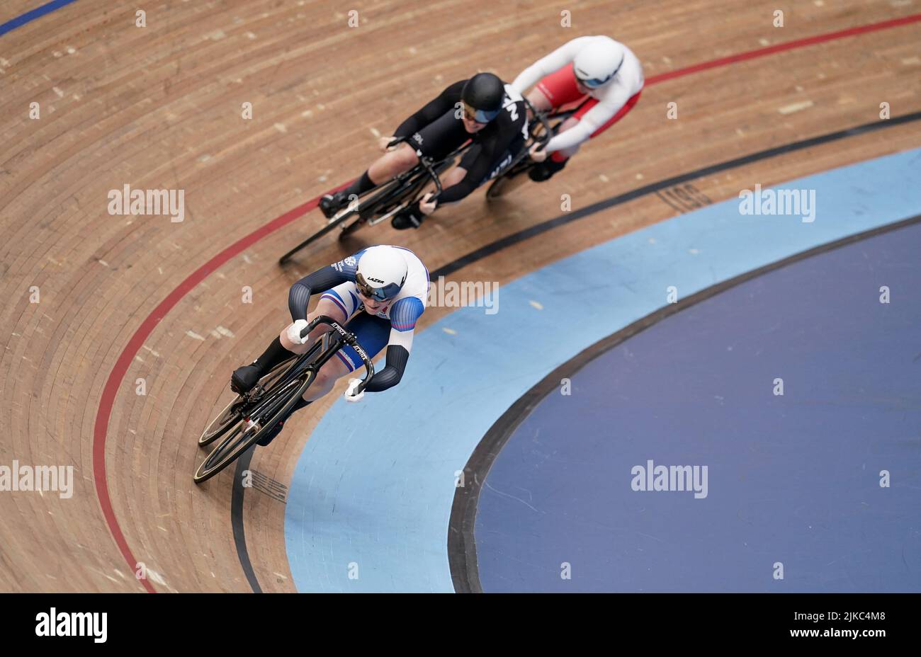 Scotland's Lauren Bell comes home to win in the Women's Keirin First Round Repechages Heat 1 at ...