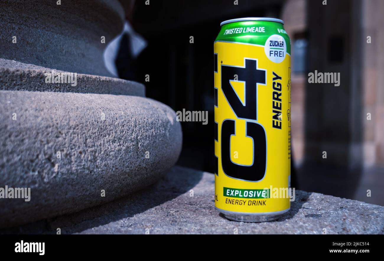 Stuttgart,Germany,March 03,2022:Kings Palace This is a yellow can,which ...